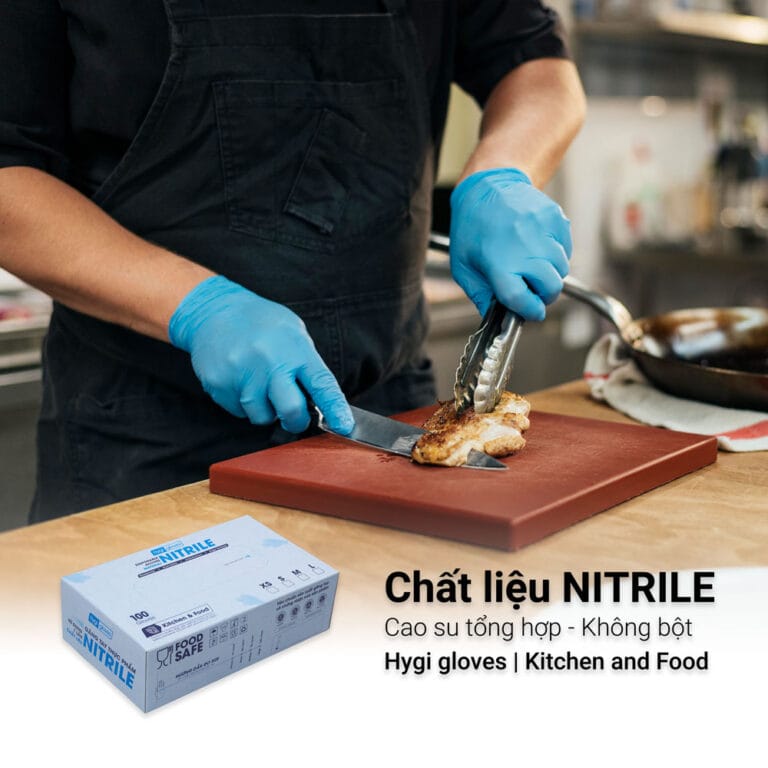 Găng tay thực phẩm Nitrile Hygi, màu Xanh, 100 chiếc - hygi.vn