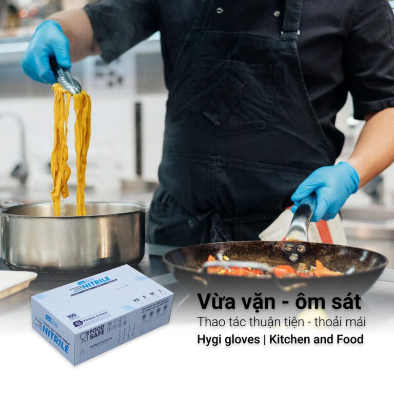 Găng tay thực phẩm Nitrile Hygi, màu Xanh, 100 chiếc - hygi.vn